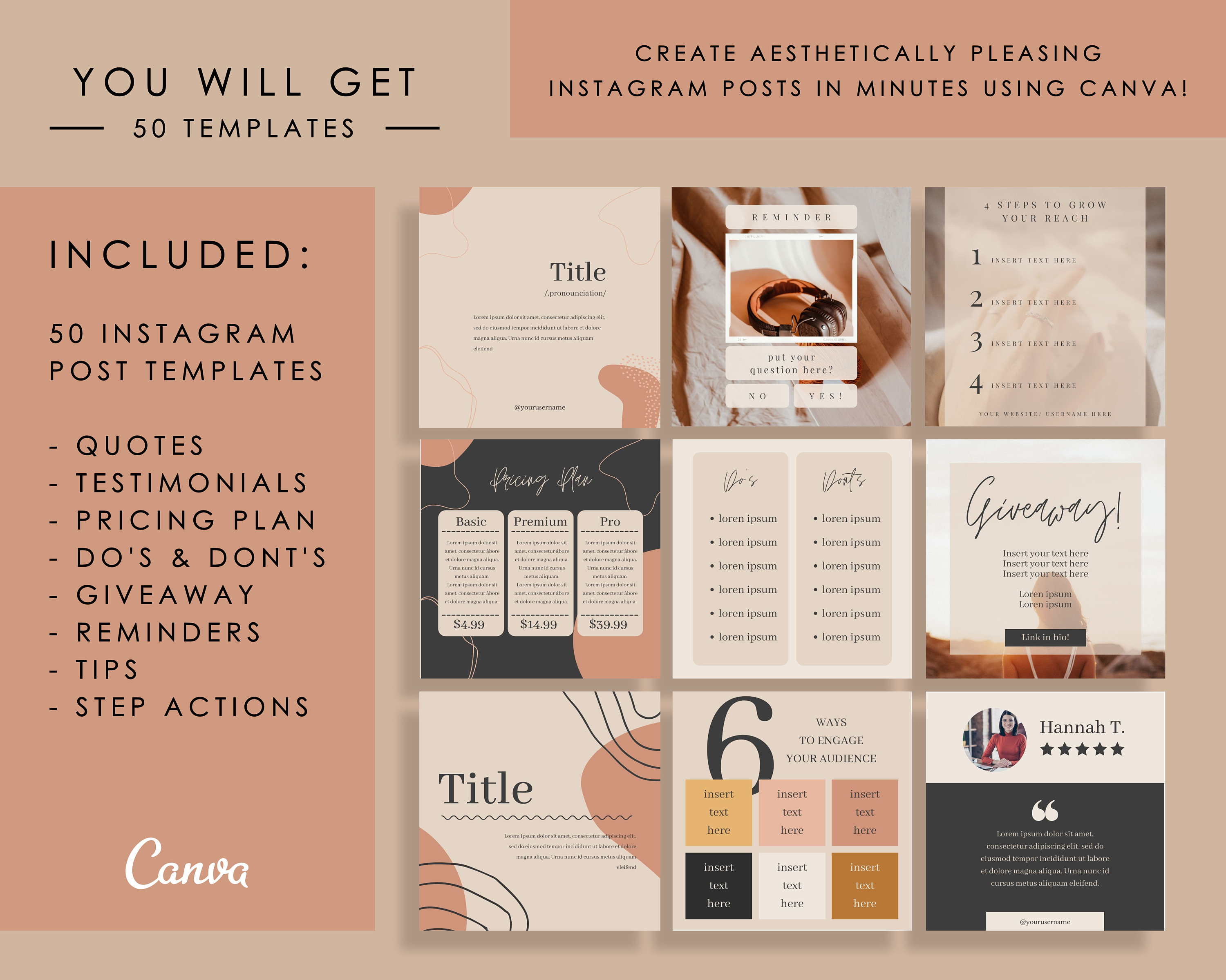 50 Boho Instagram Template Canva, Engagement Instagram Post Nude Beige ...