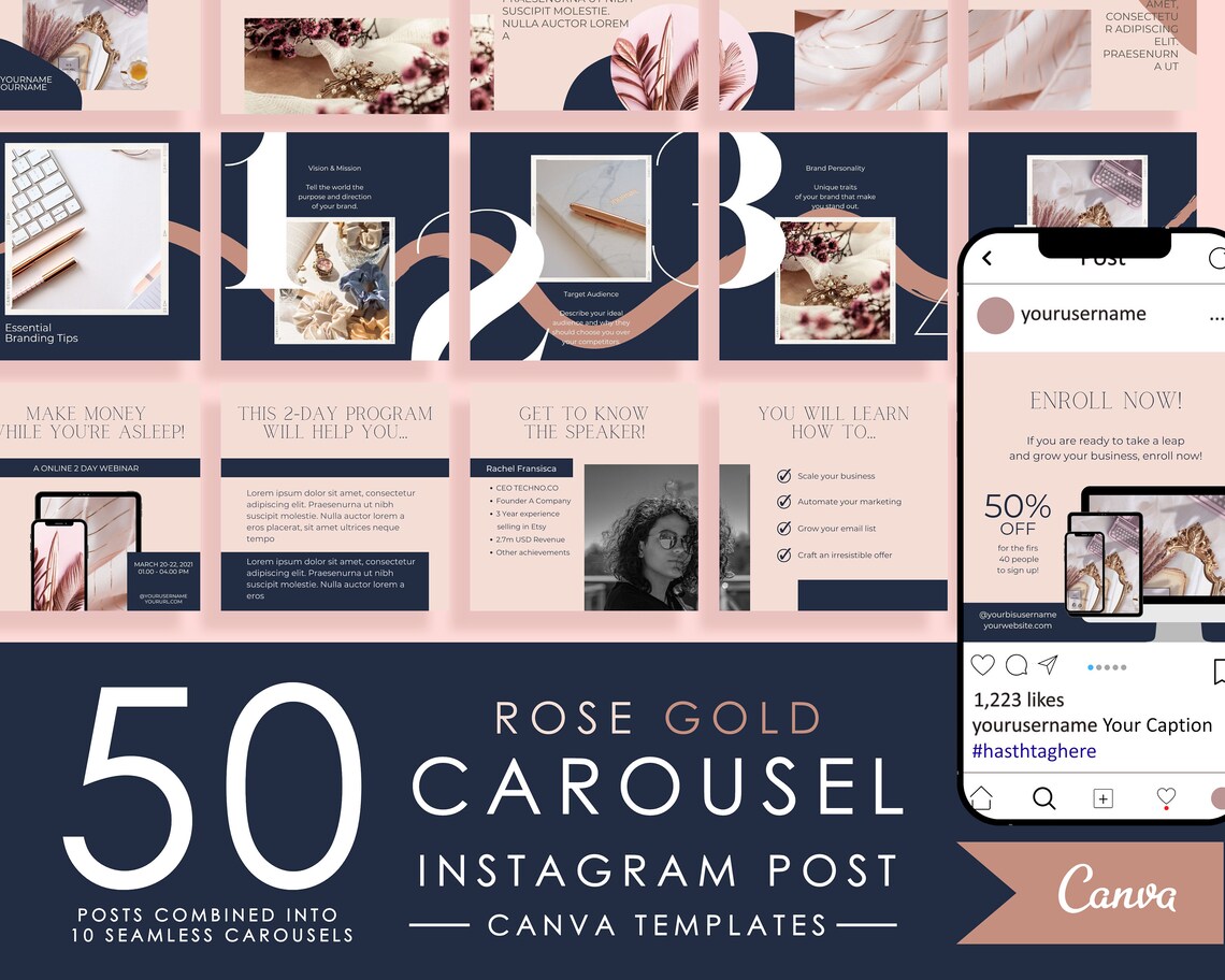 50 Instagram Carousel Template Canva for Business Coaches & - Etsy