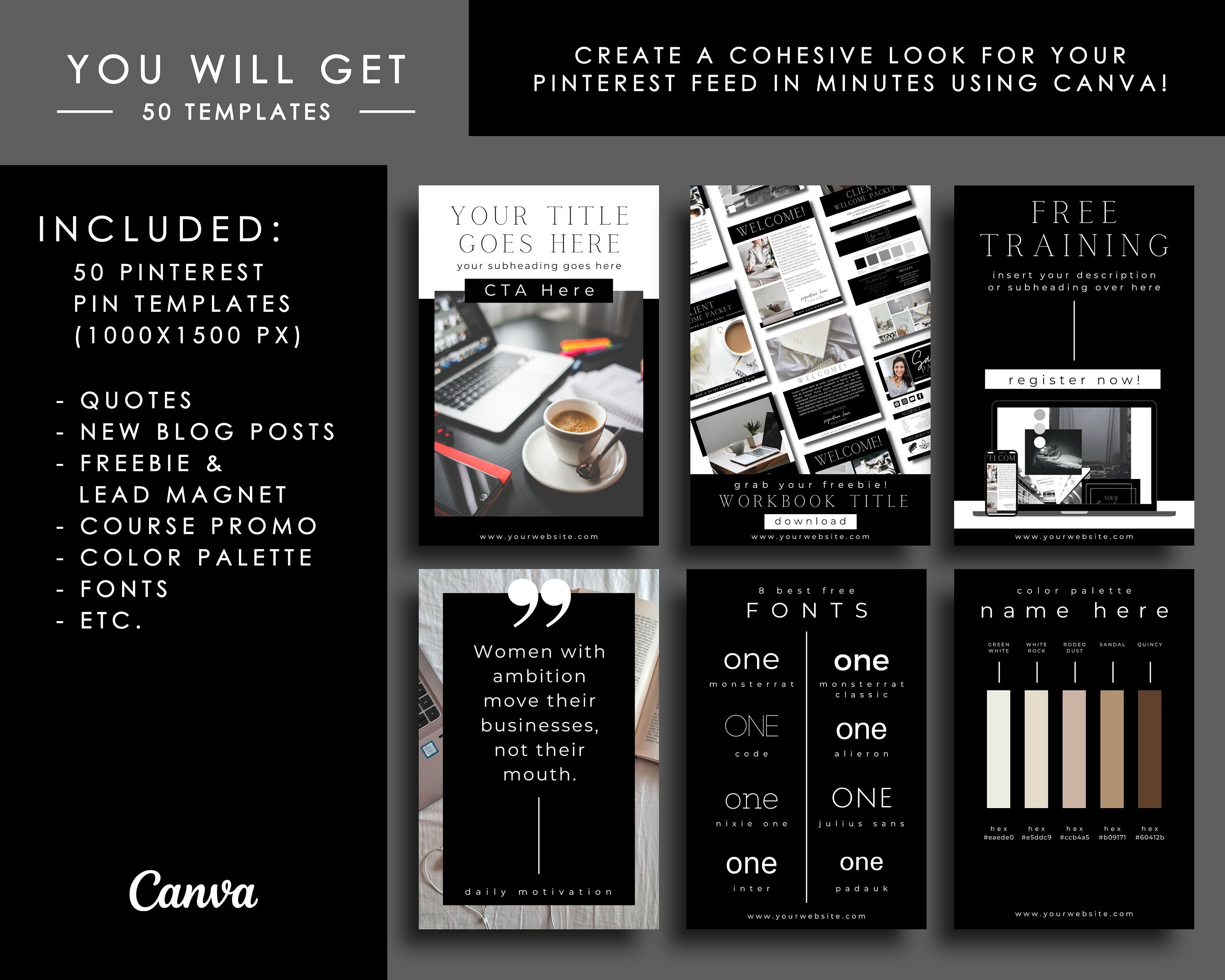 Pinterest Templates Canva, Pinterest Marketing Template for Blogger ...