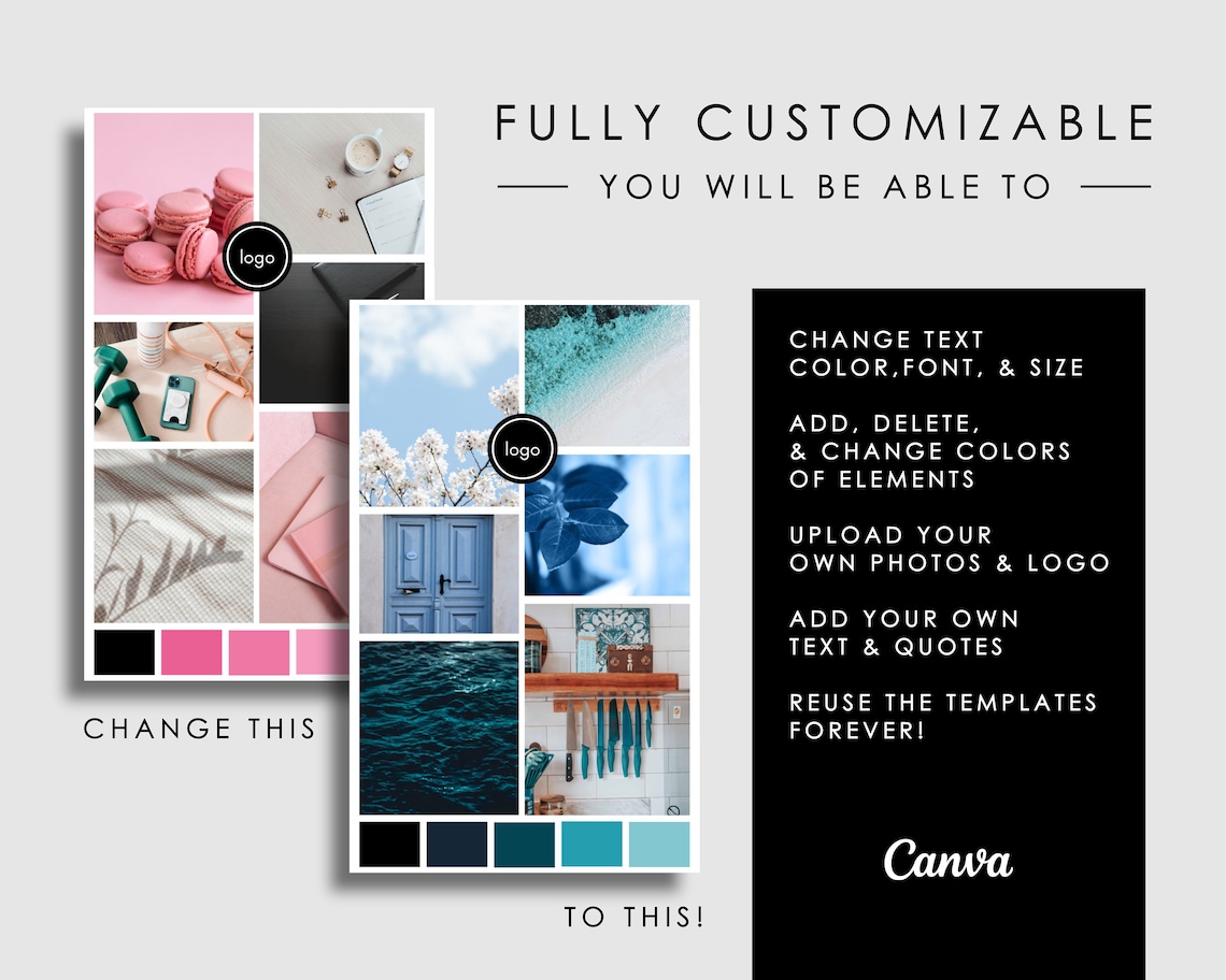 Mood Board Templates Canva, Editable DIY Moodboard Template ...