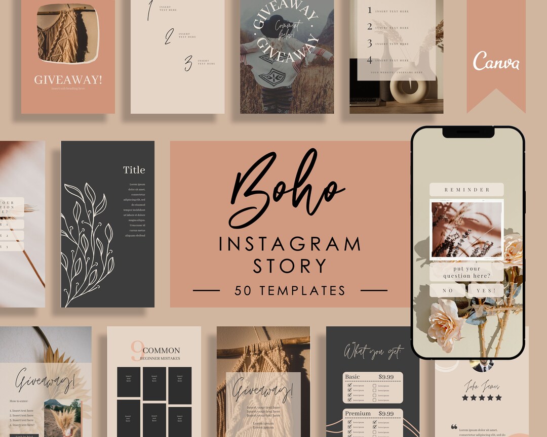 50 Boho Instagram Story Template Canva, Engagement Instagram Nude Beige ...