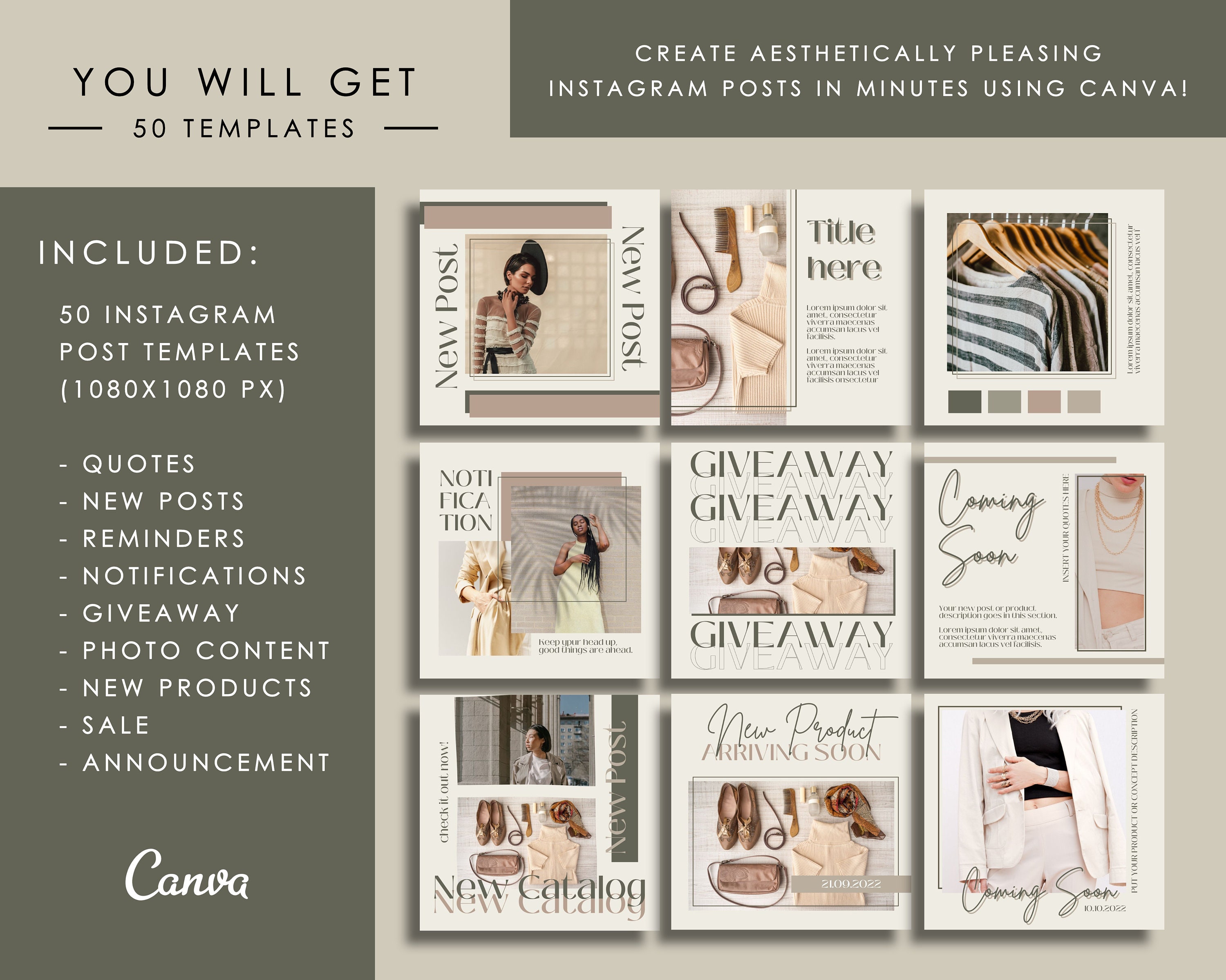 50 Neutral Minimalist Instagram Post Templates Canva - Etsy