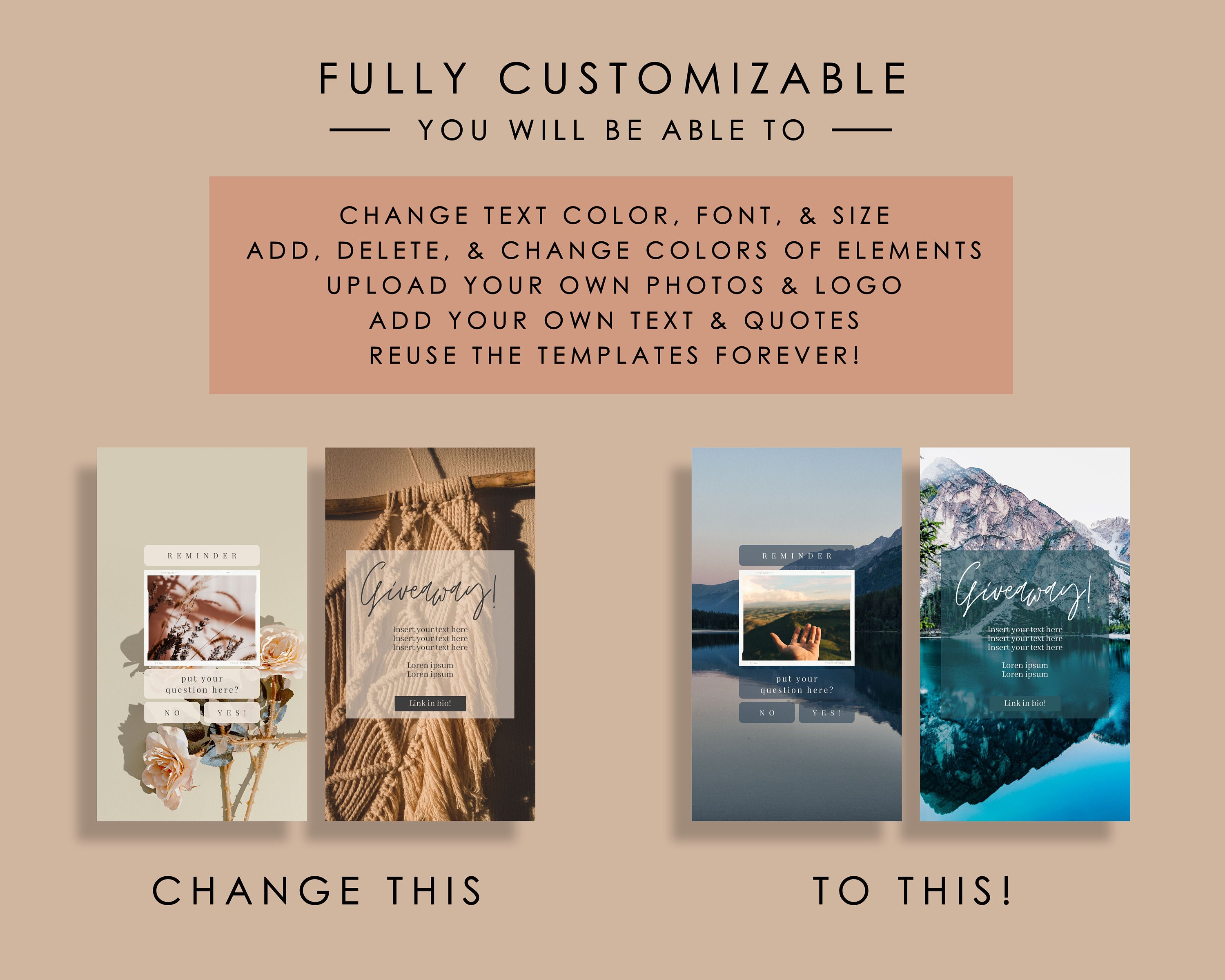 50 Boho Instagram Story Template Canva, Engagement Instagram Nude Beige ...