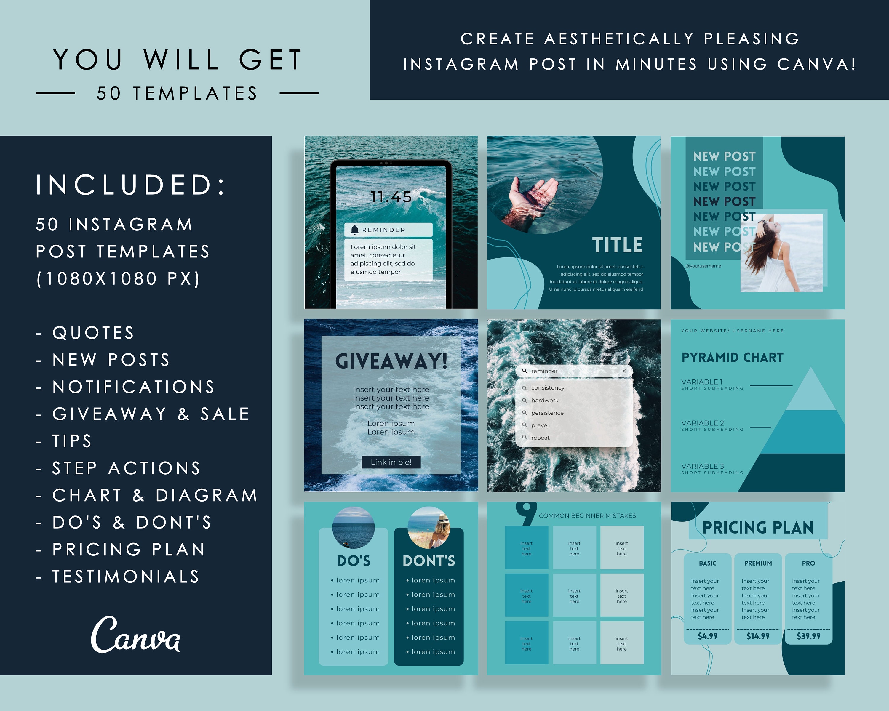 50 Social Media Post Templates Canva, Blue Instagram Post Template ...