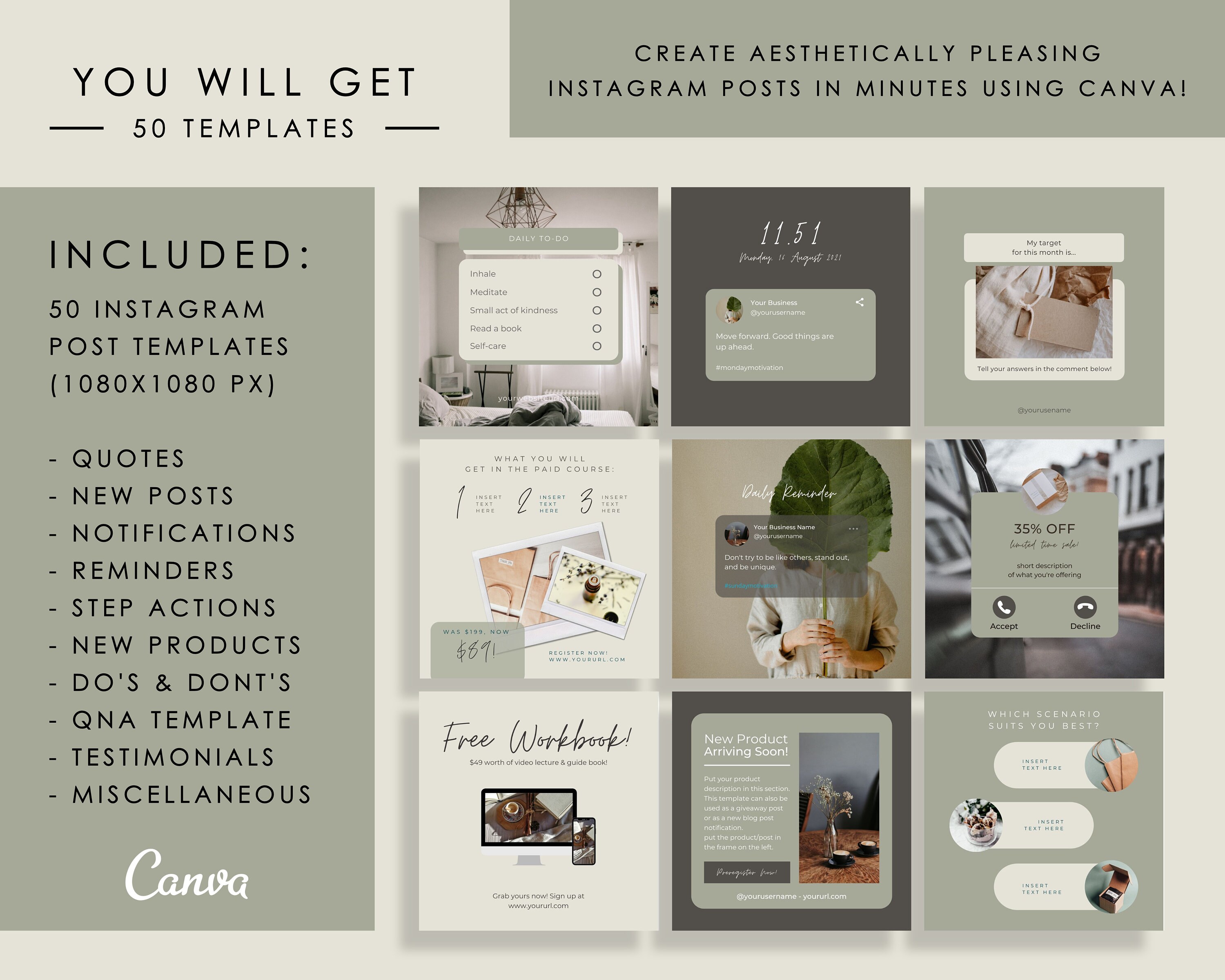 50 Instagram Post Templates | Social Media Templates Canva Engagement ...