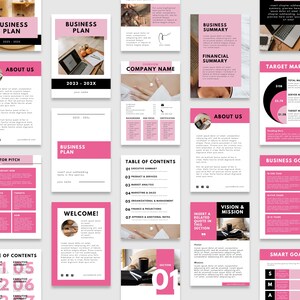 Business Plan Template, Canva Template for Business Plan, Editable Pink ...