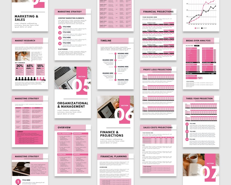 Business Plan Template, Canva Template for Business Plan, Editable Pink ...