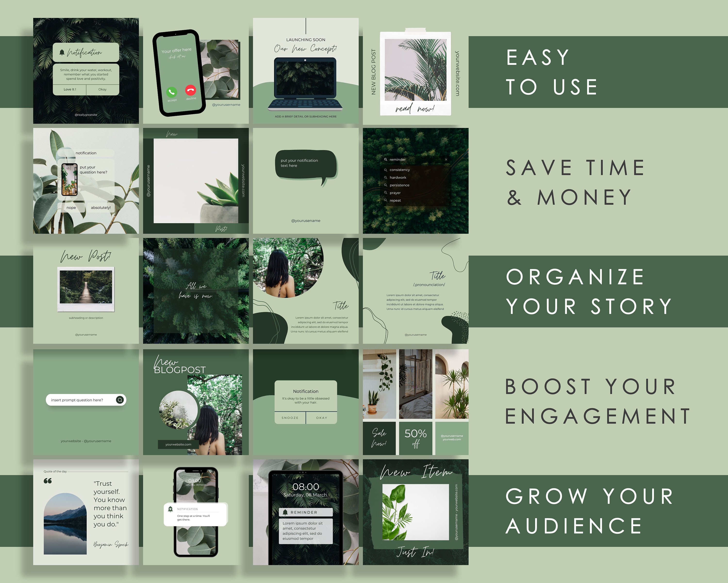 50 Editable Instagram Templates Bundle Canva, Social Media Template ...