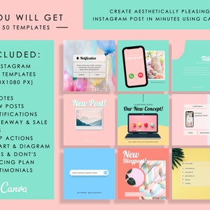 50 Pastel Rainbow Instagram Template Canva, Instagram Posts Template ...