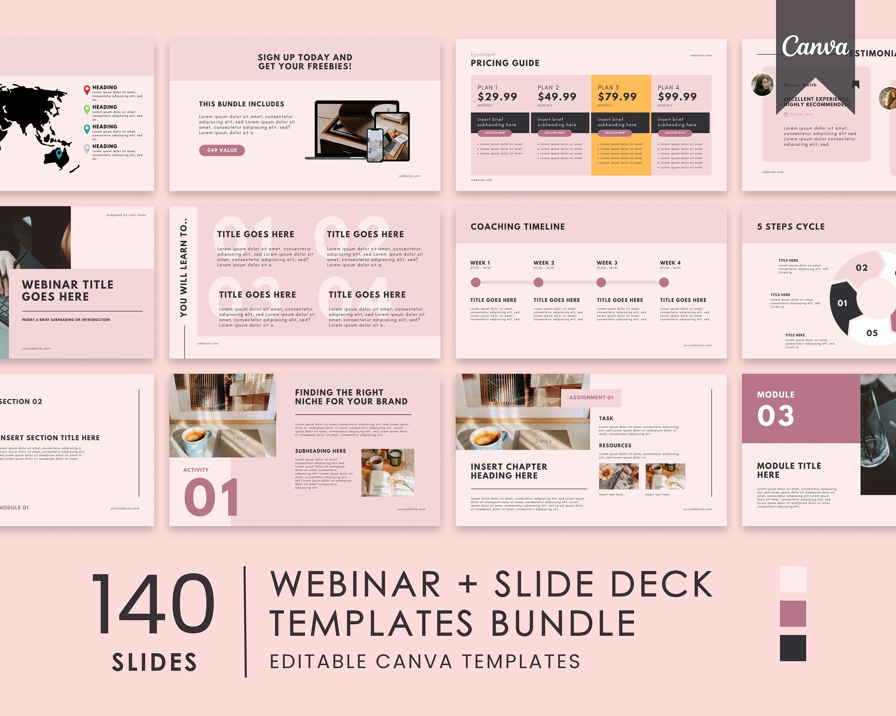 Pink Webinar Template & Slide Deck Template Canva, Course Webinar ...