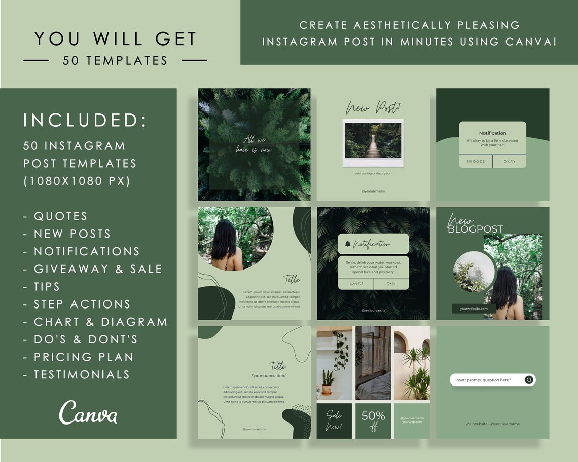50 Editable Instagram Templates Bundle Canva, Social Media Template ...