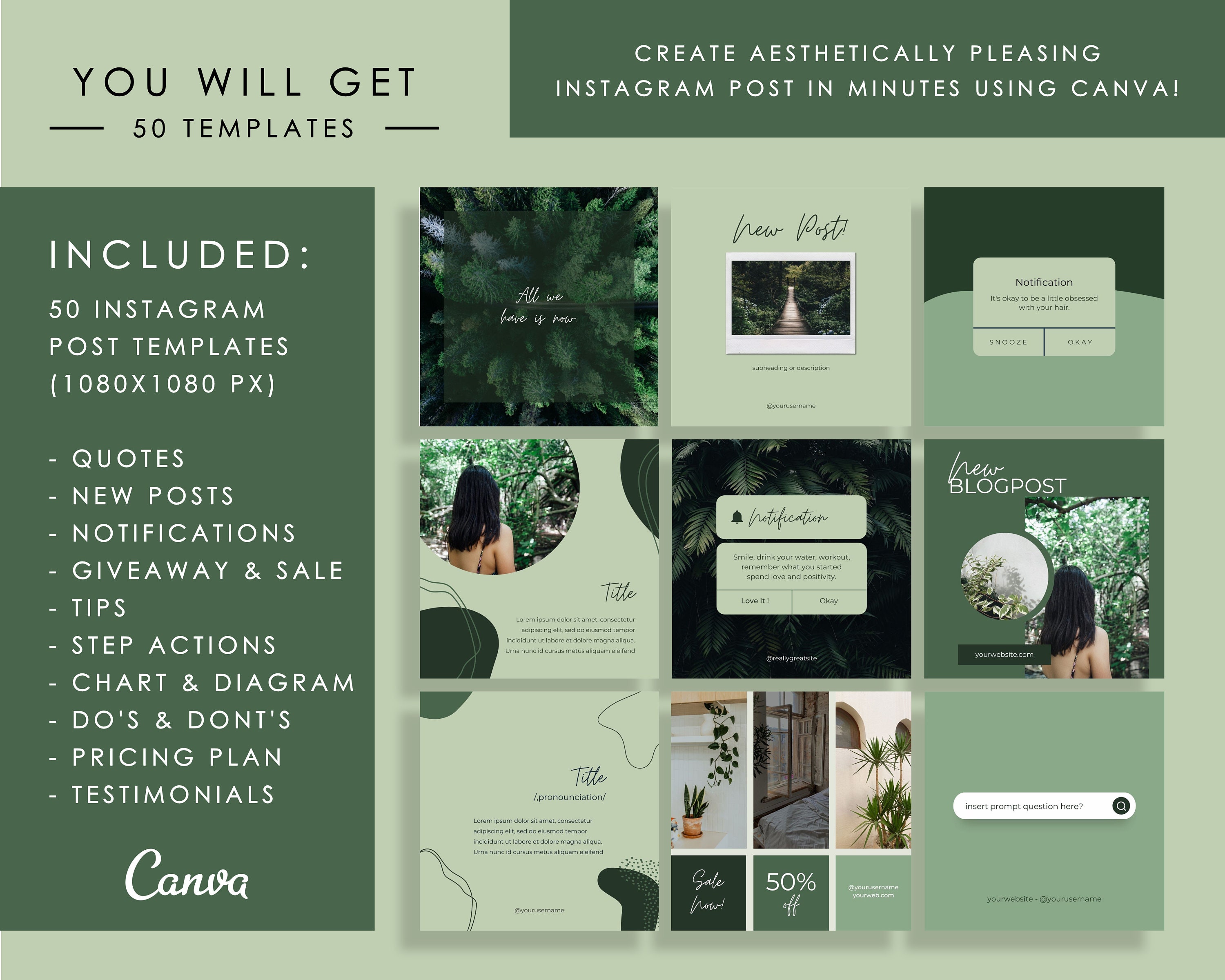 50 Editable Instagram Templates Bundle Canva, Social Media Template ...