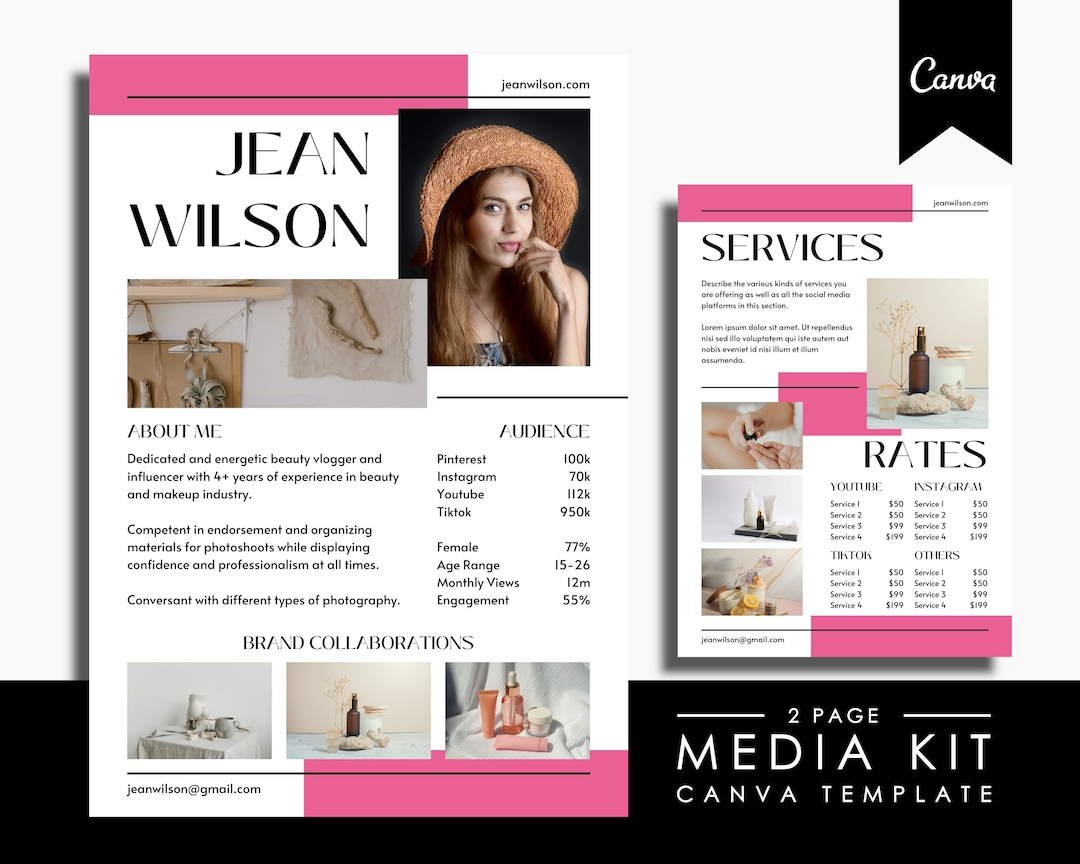 Media Kit Canva Template 2 Page for Influencer | Instagram, Blogger, Tiktok, Youtube Media Kit ...