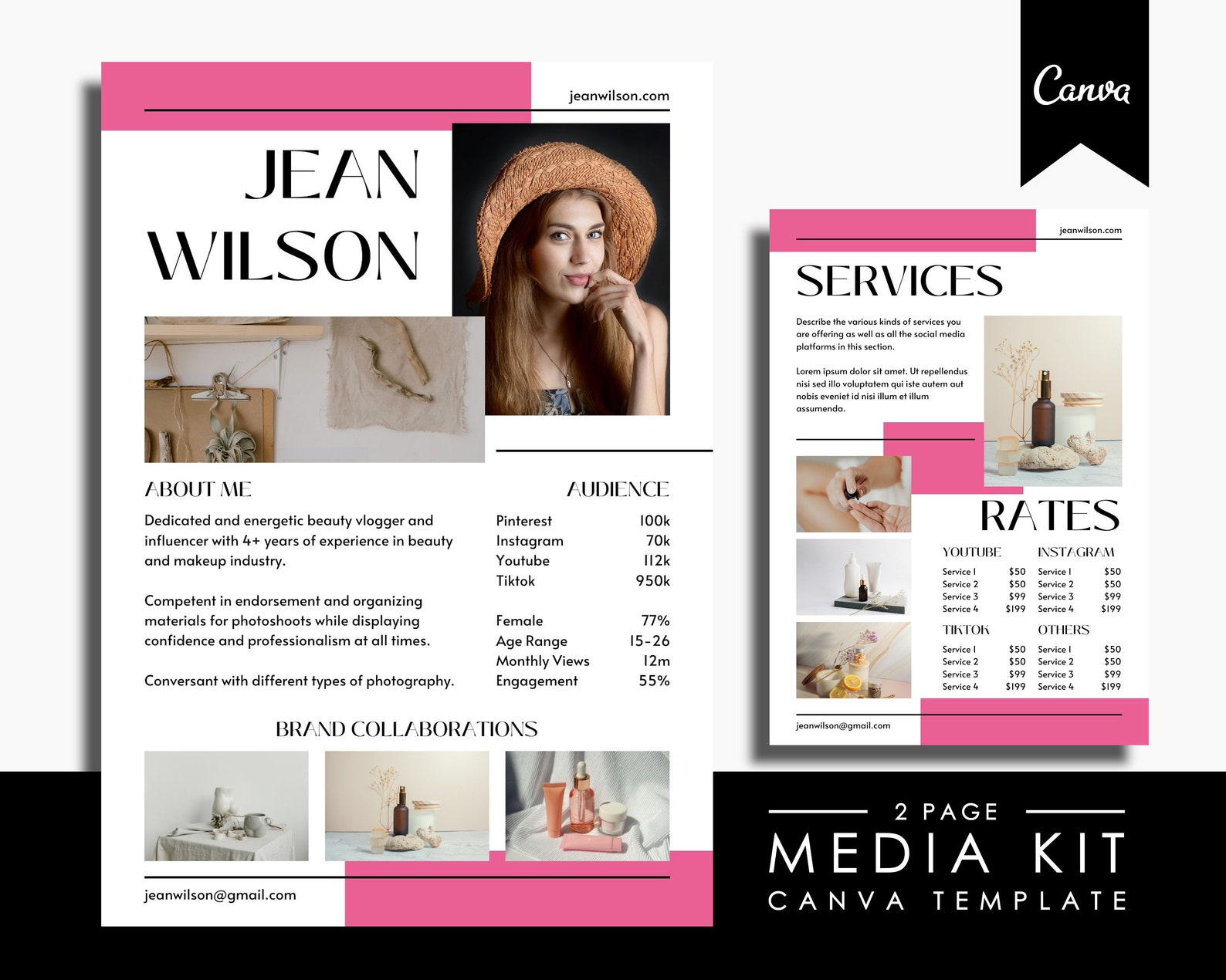 Media Kit Canva Template 2 Page for Influencer | Instagram, Blogger ...