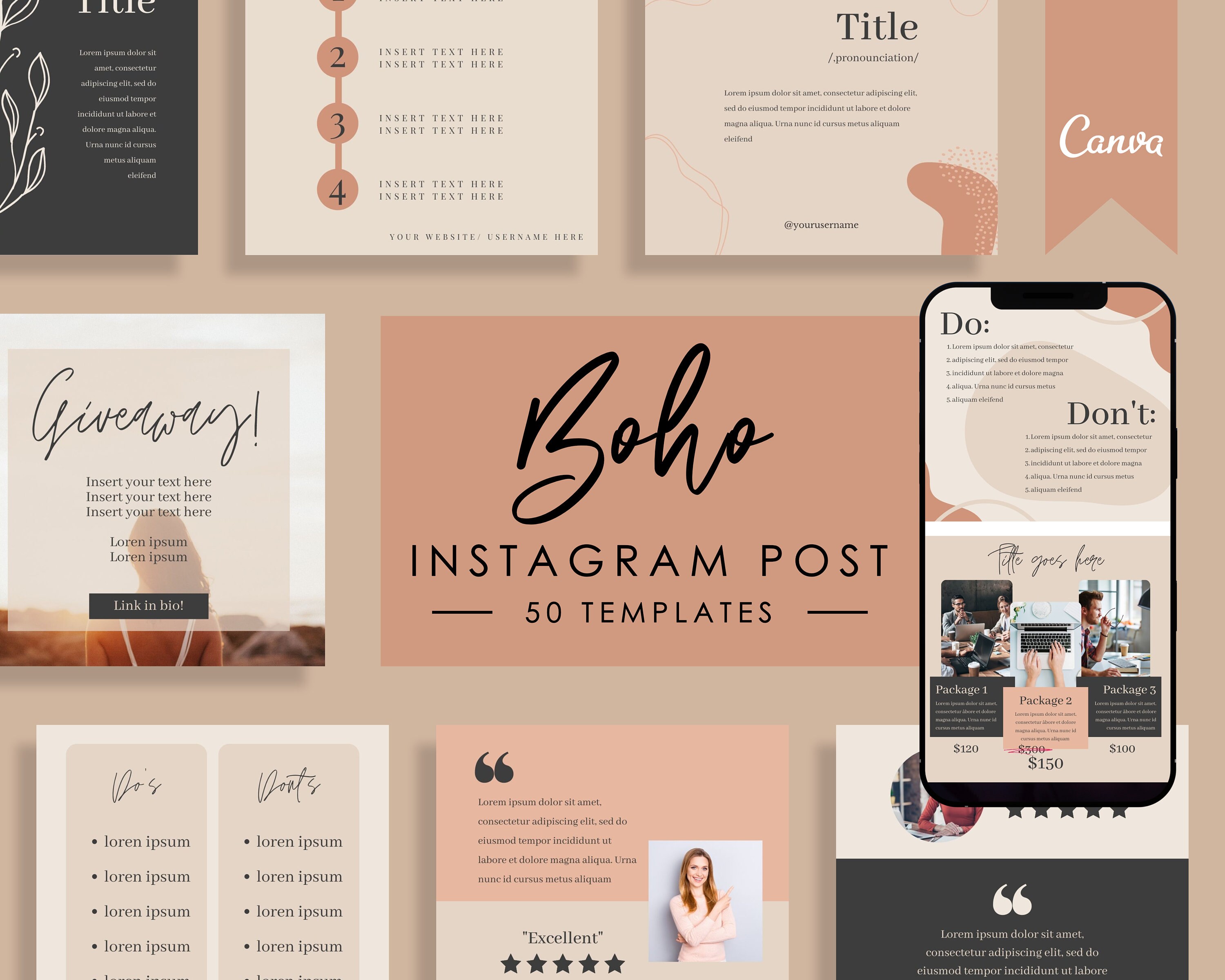 50 Boho Instagram Template Canva, Engagement Instagram Post Nude Beige ...