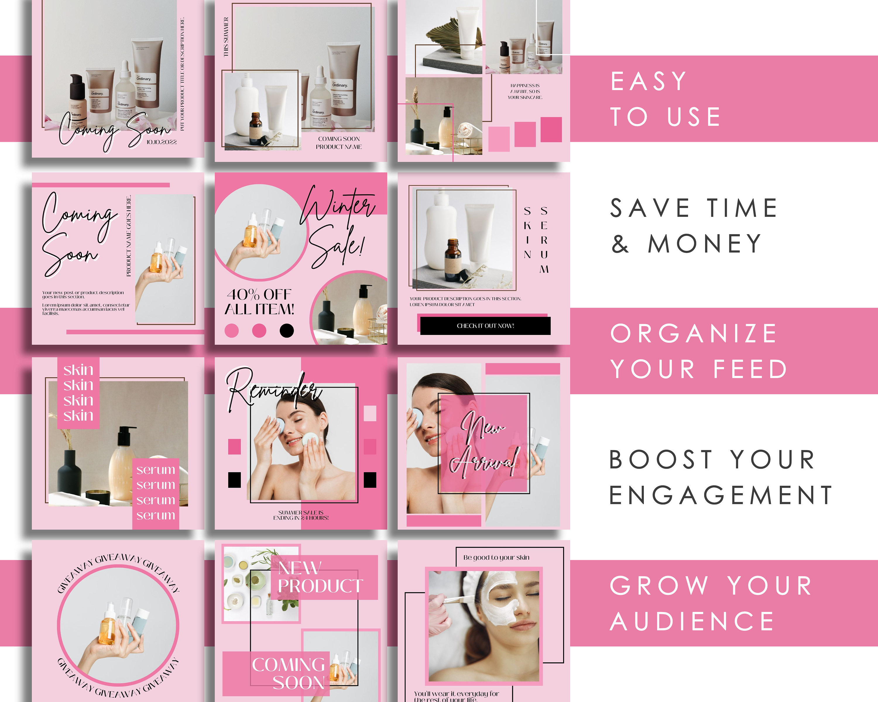50 Minimalist Pink Beauty & Skincare Instagram Post Templates - Etsy