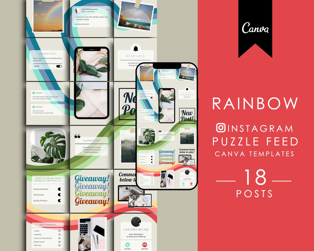 Canva Instagram Puzzle Feed Rainbow | Rainbow Instagram Post Templates ...
