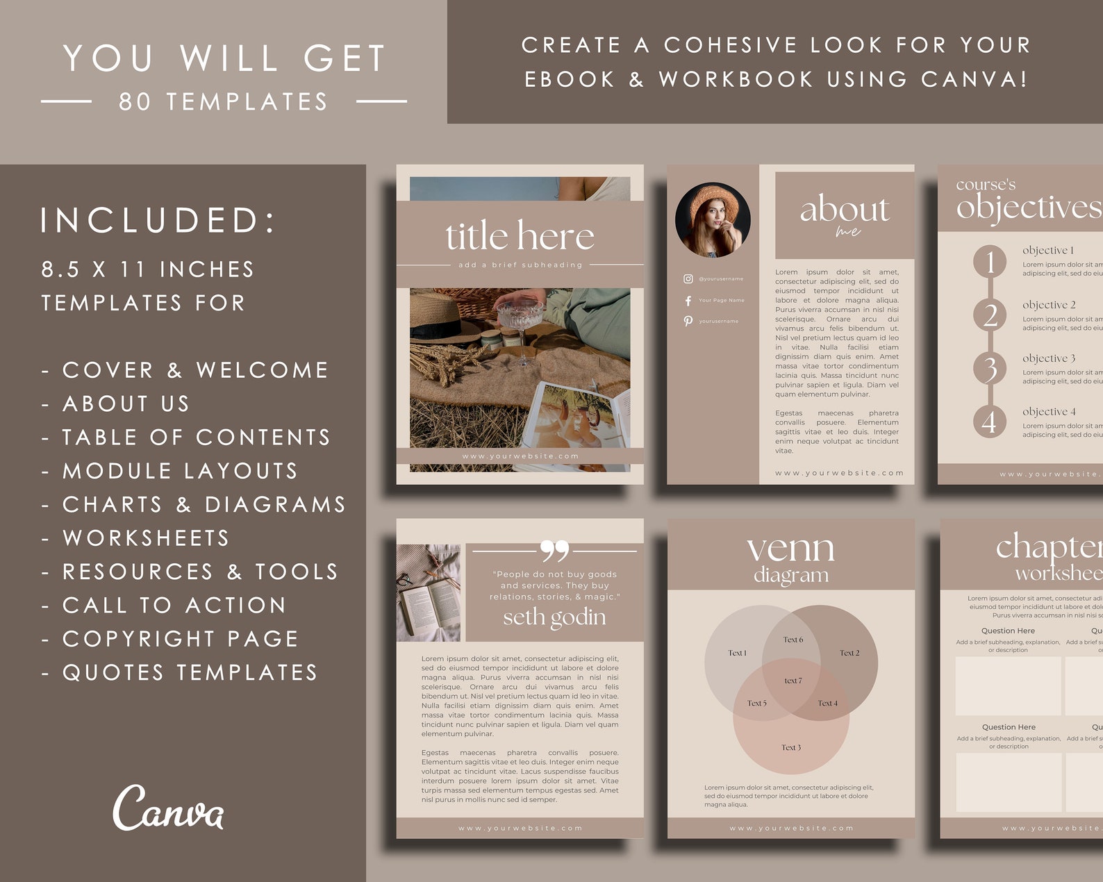 80 Workbook & Ebook Template Canva, Coaching Lead Magnet Worksheet ...
