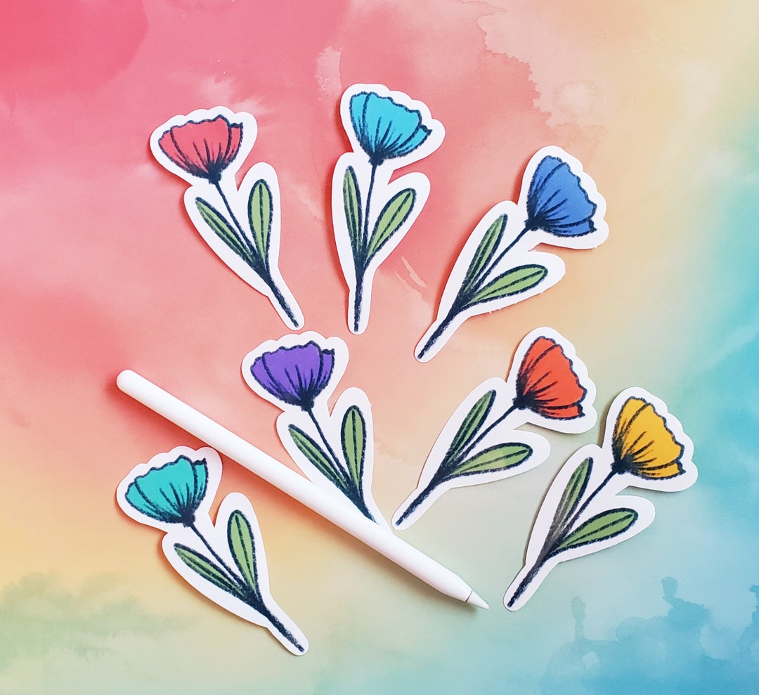 Rainbow Flower Sticker Pack, Waterproof Vinyl Sticker for Laptops ...