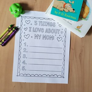 5 Things I Love About My Mom Printable, Mothers Day Printables - Etsy