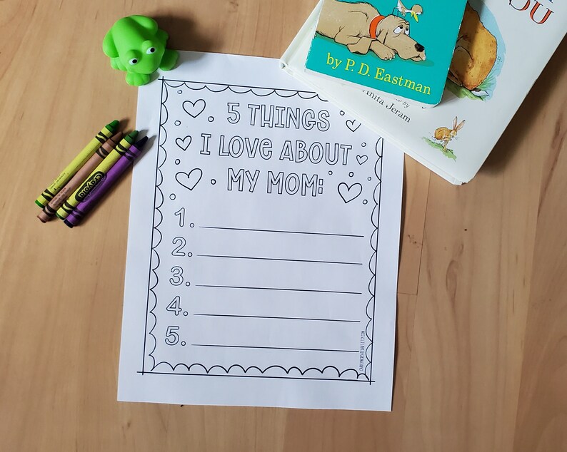 5 Things I Love About My Mom Printable, Mothers Day Print, Digital ...