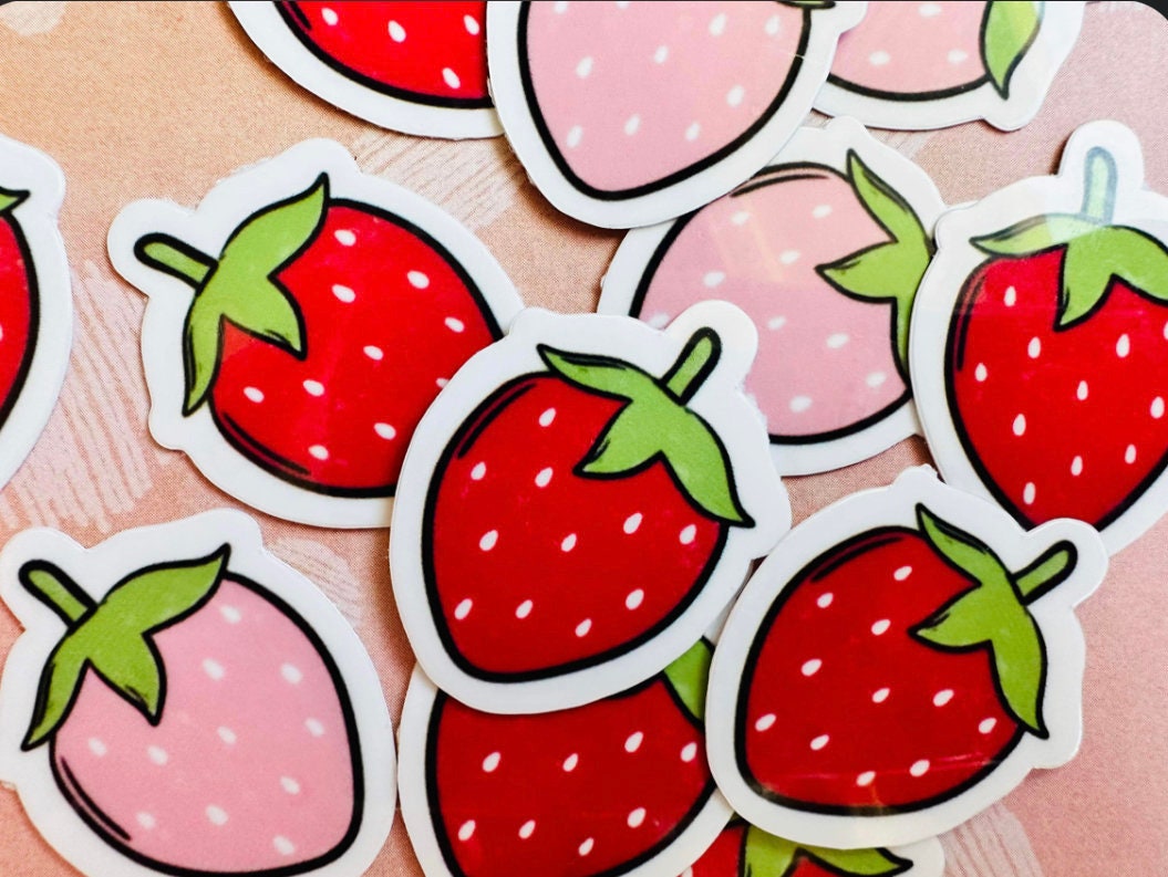 12 Strawberry Sticker Pack | Strawberry Stickers | Waterproof | Vinyl ...