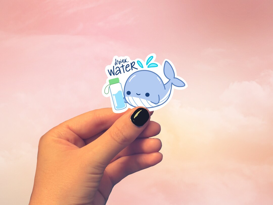 Drink Water Cute Whale Sticker, Water Bottle Sticker, Animal Stickers ...