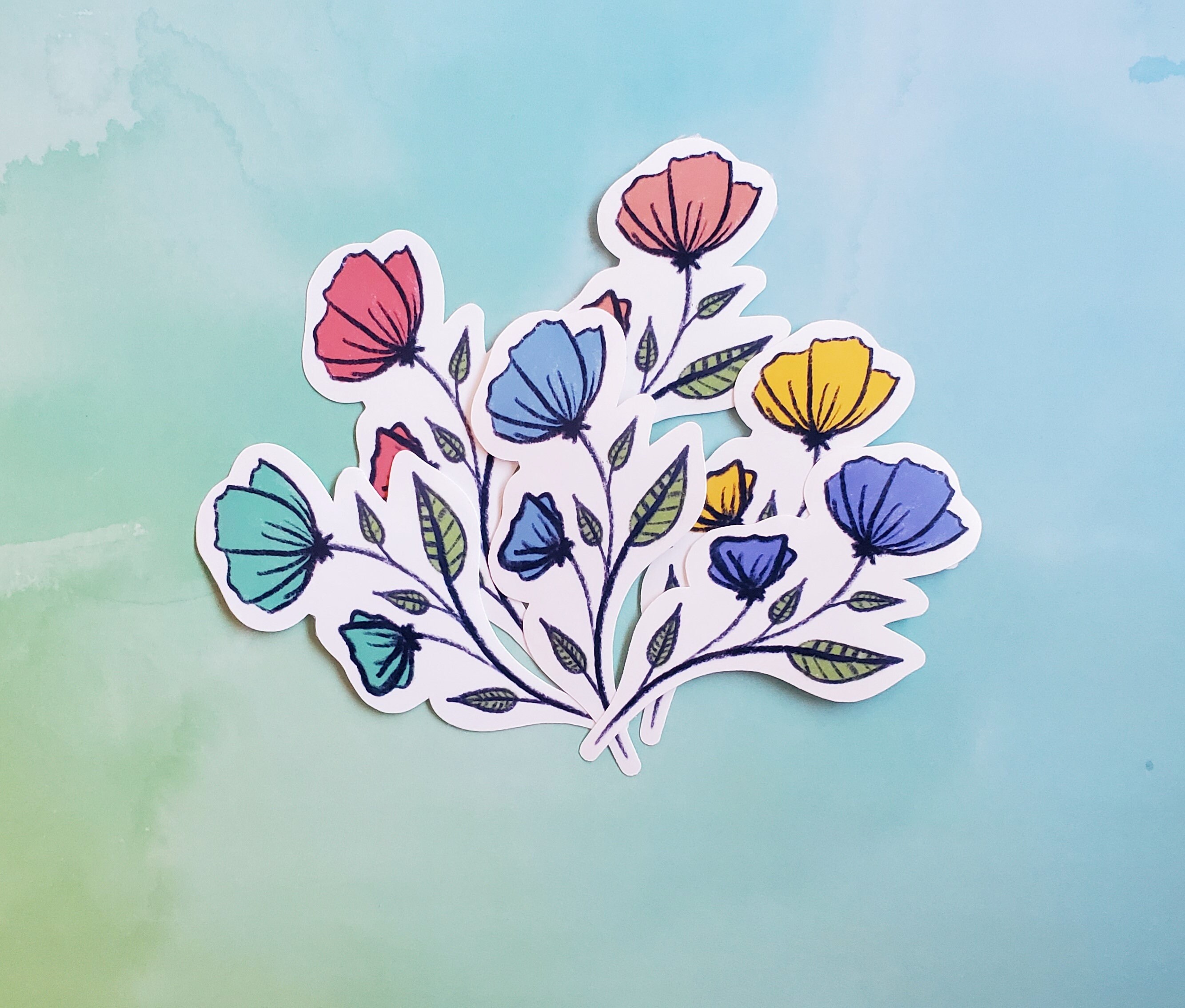 Rainbow Flower Sticker Pack Flower Sticker Rainbow Sticker | Etsy