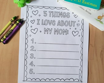 Mothers Day Printable, What I Love About Mom Printable for Kids - Etsy