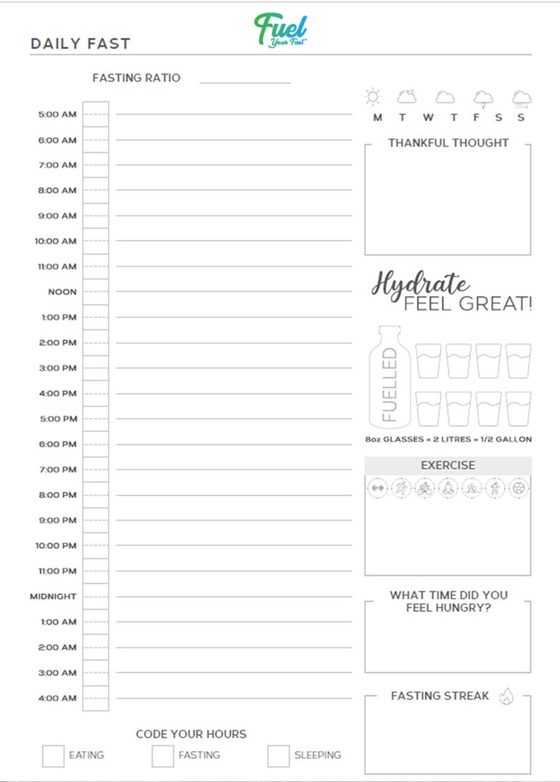 INTERMITTENT FASTING PLANNER | Daily Fast | Intermittent Fasting ...