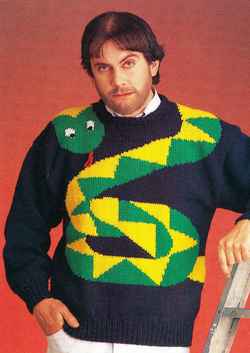 PDF Knitting Pattern, Vintage Snake Sweater, DK, Retro, Jumper, Goth ...