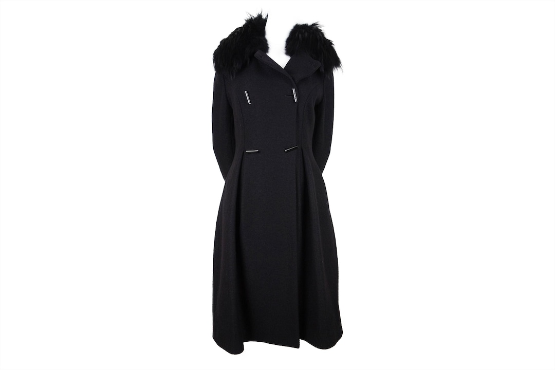 Plein Sud Black Wool Coat Fur Collar Long Jacket Faycal Amor Women ...
