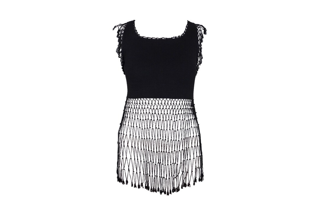 Vintage MOSCHINO CHEAP and CHIC Crochet Beaded Fishnet Mesh Fringe ...