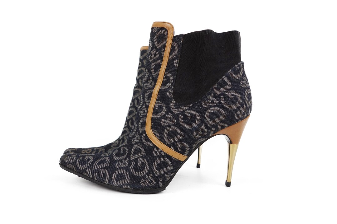 Vintage Dolce & Gabbana Denim Ankle Boots: DG Logo Stiletto Heels, Size ...