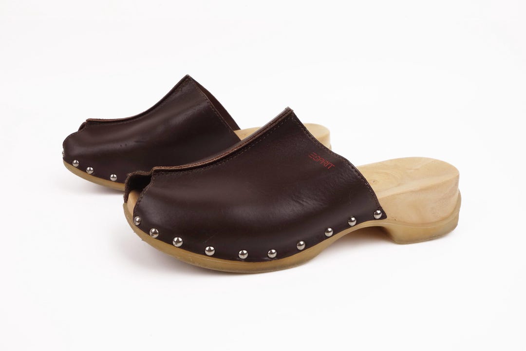 Vintage Esprit 2000s Wooden Clogs Mules Platform Leather Sandals ...