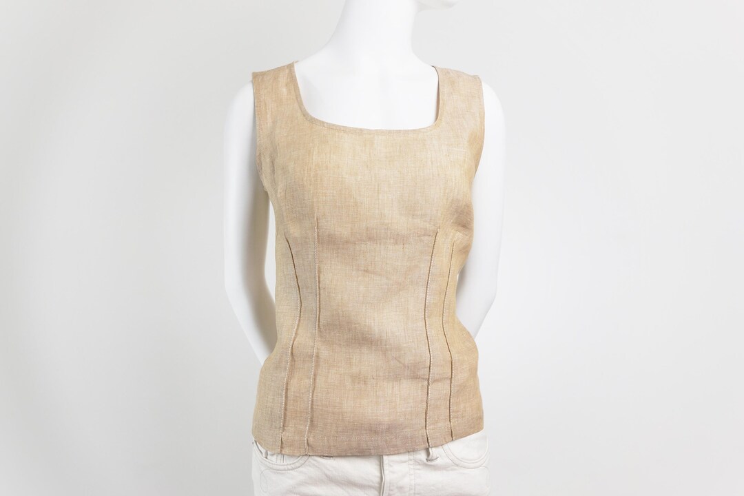 Pierre Cardin Paris Vintage 80s Linen Beige Top Corset Sleeveless Made ...