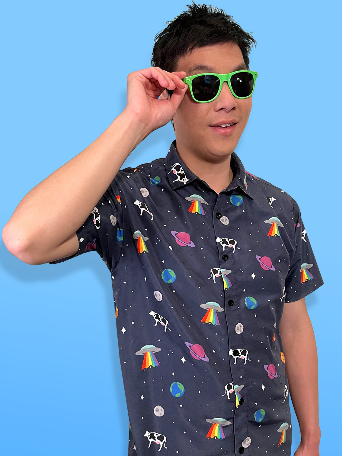 Space Cow Novelty Button up Down Hawaiian Shirt UFO Alien - Etsy