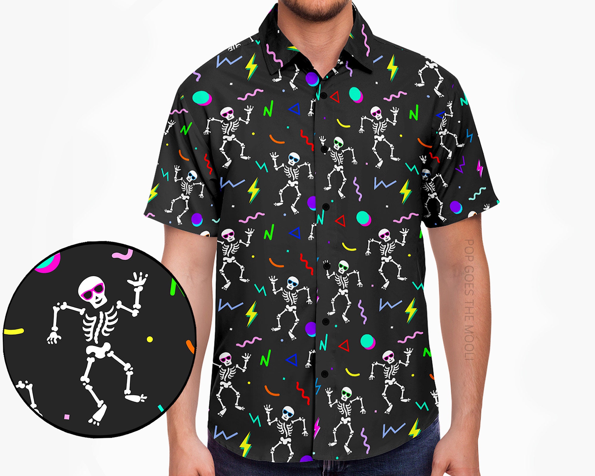 Raving Skeletons Novelty Halloween Button up Down Hawaiian - Etsy