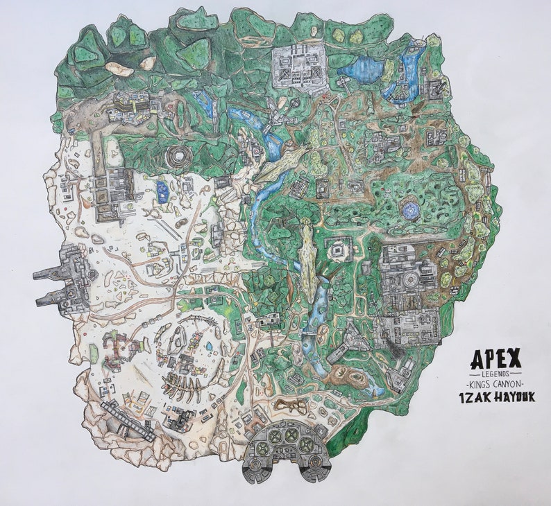 Photocopy of Hand Drawn Kings Canyon- APEX LEGENDS Map A2 - Etsy