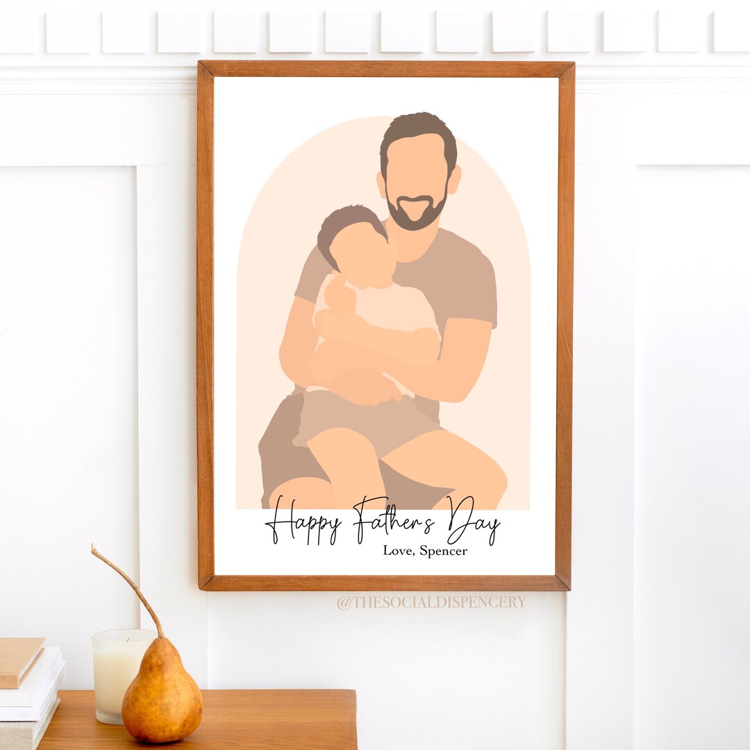 Custom Fathers Day Portrait Digital Illustration Fathers Day Gift ...