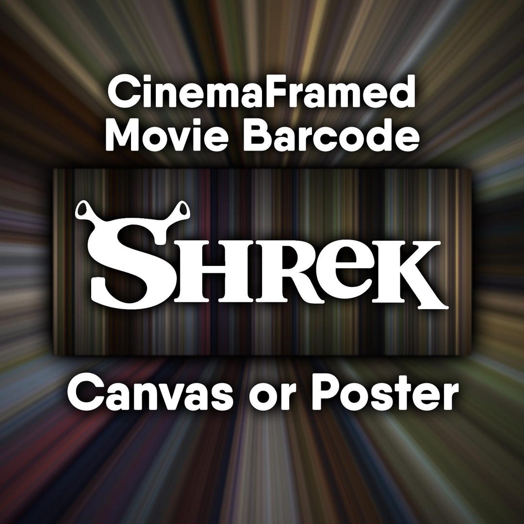 Shrek (2001) Movie Barcode - Canvas or Poster, Cinemaframed, Movie ...