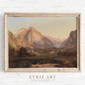 Vintage Mountain Painting, Nature Landscape Print, Cottage Core Decor ...