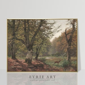 Autumn Forest Deer Painting, Fall Landscape Print, Vintage Farmhouse ...
