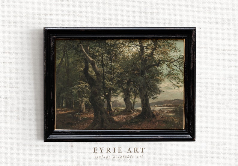 Vintage Forest Landscape Painting Tree Art Print Nature Wall - Etsy