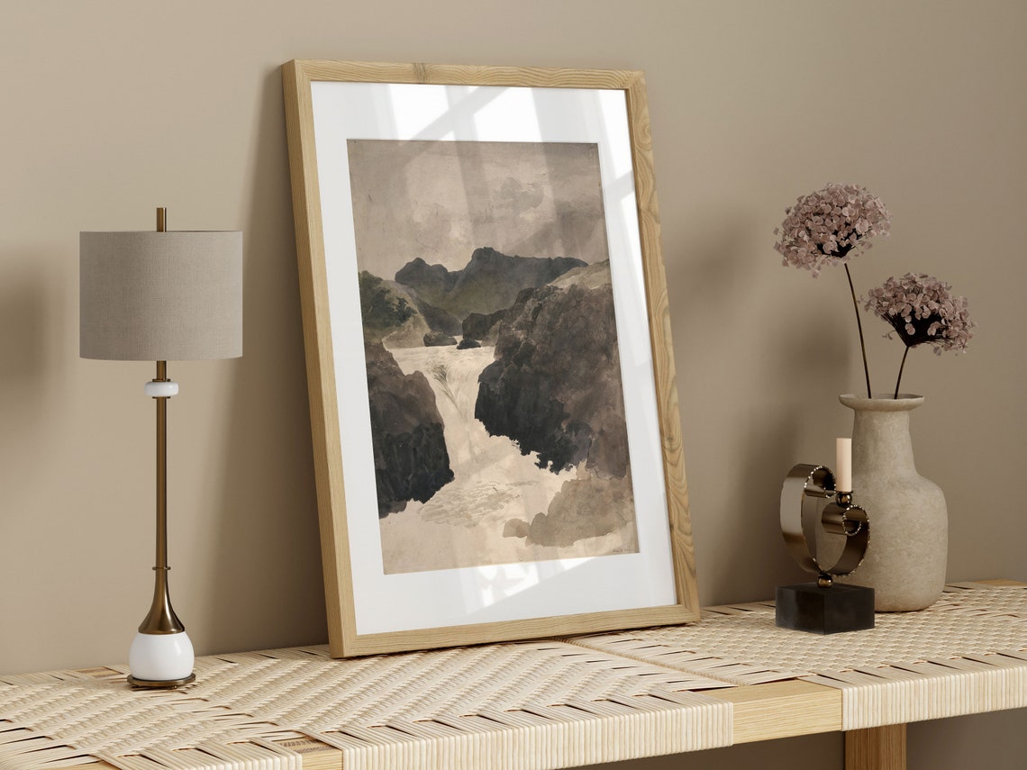 Vintage Waterfall Painting Abstract Landscape Print Earth - Etsy