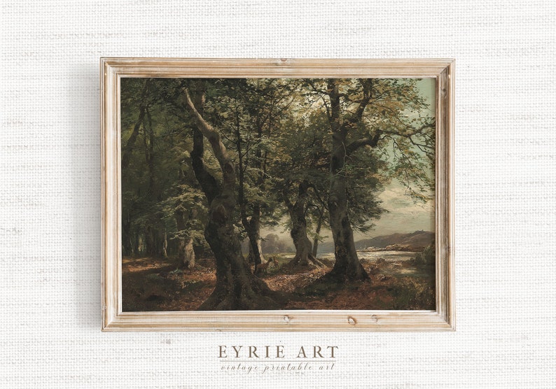 Vintage Forest Landscape Painting Tree Art Print Nature Wall - Etsy