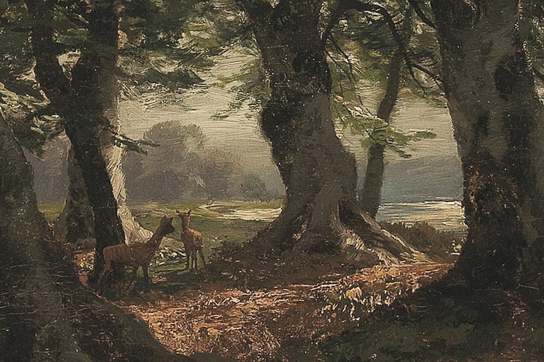 Vintage Forest Landscape Painting Tree Art Print Nature Wall - Etsy
