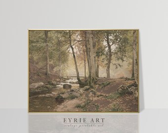 Printable Forest Stream Landscape Painting, Vintage Landscape Art Print ...