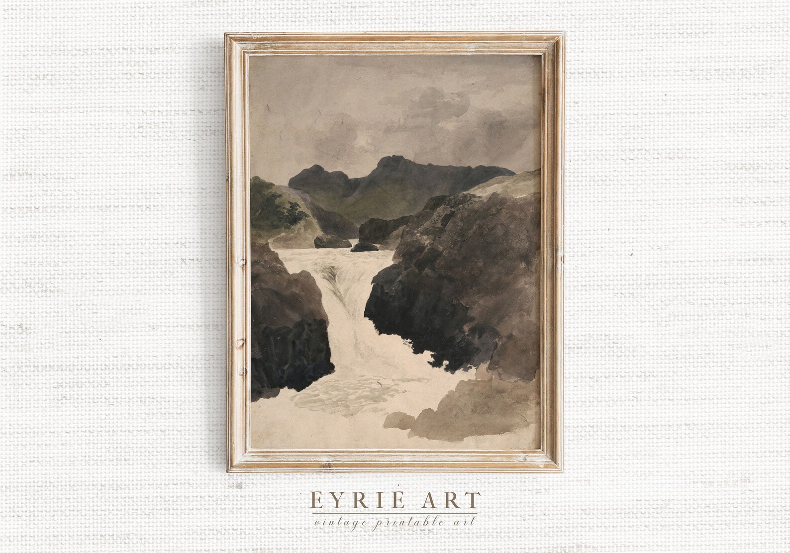 Vintage Waterfall Painting Abstract Landscape Print Earth - Etsy