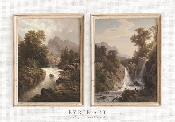 Mountain Waterfall Landscape Print SET of 2 Nature Gallery - Etsy